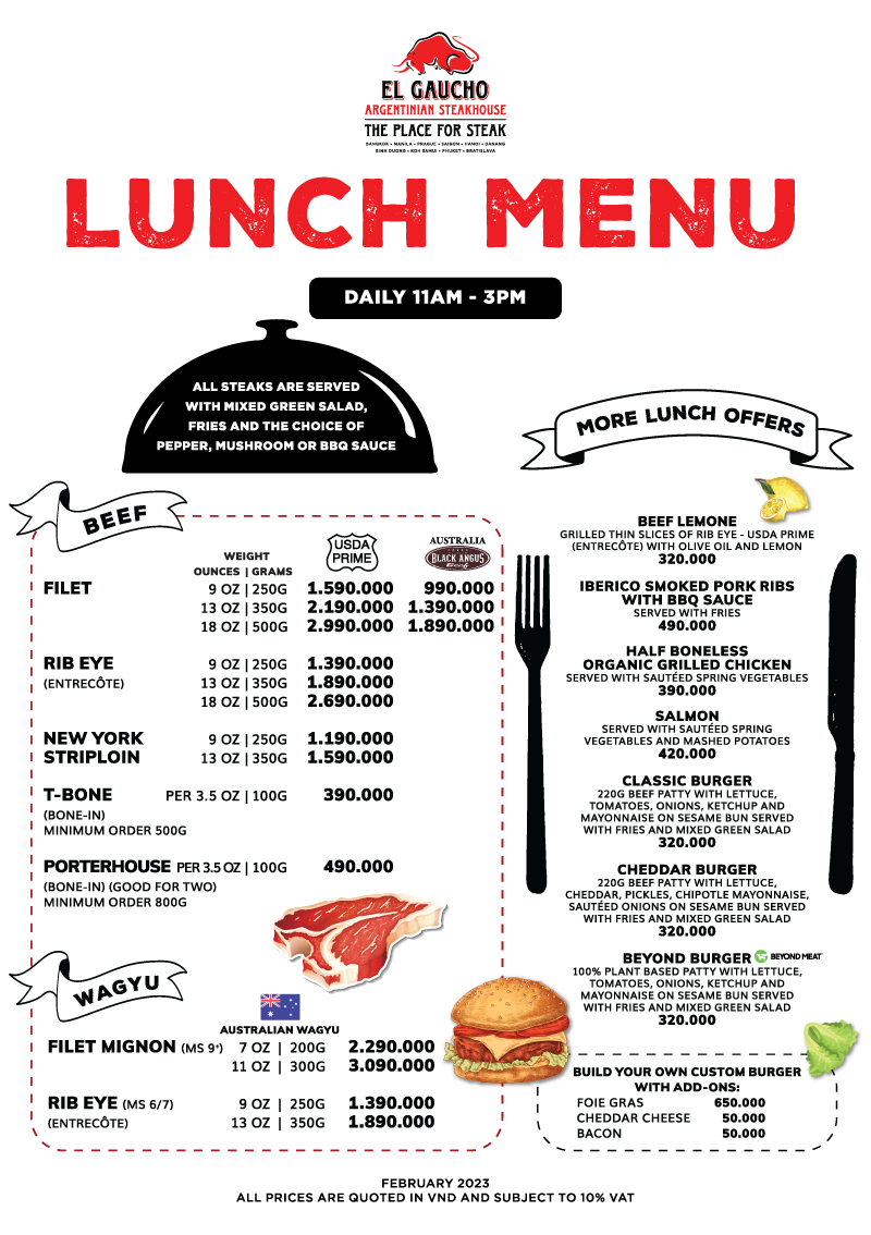 EL Gaucho menu – Nhà hàng bít tết “trứ danh” mang đậm phong vị cao bồi
